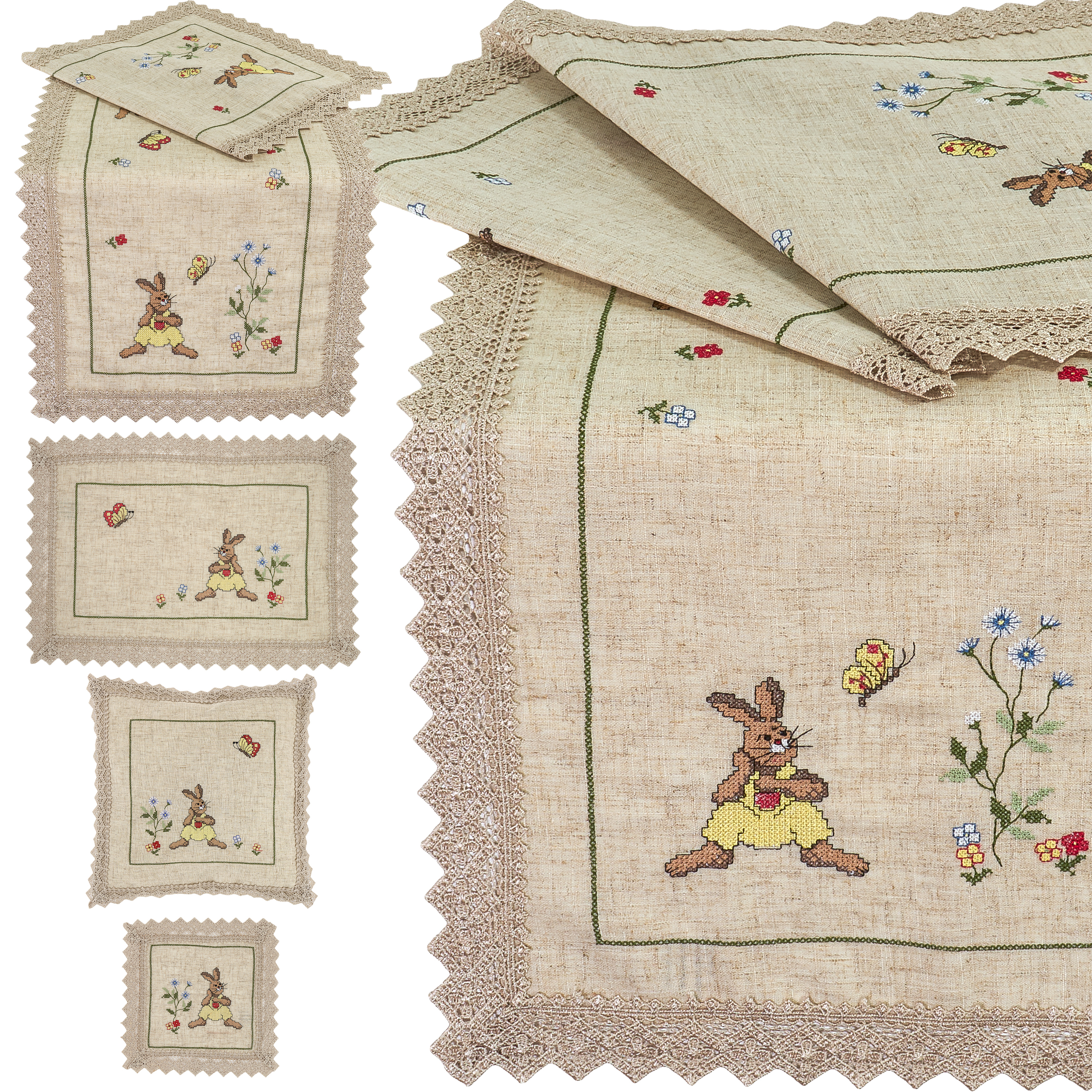 Tischläufer Spitze Ostern 40x110 Ostertischdecke Tischdecke Stickerei Hasen