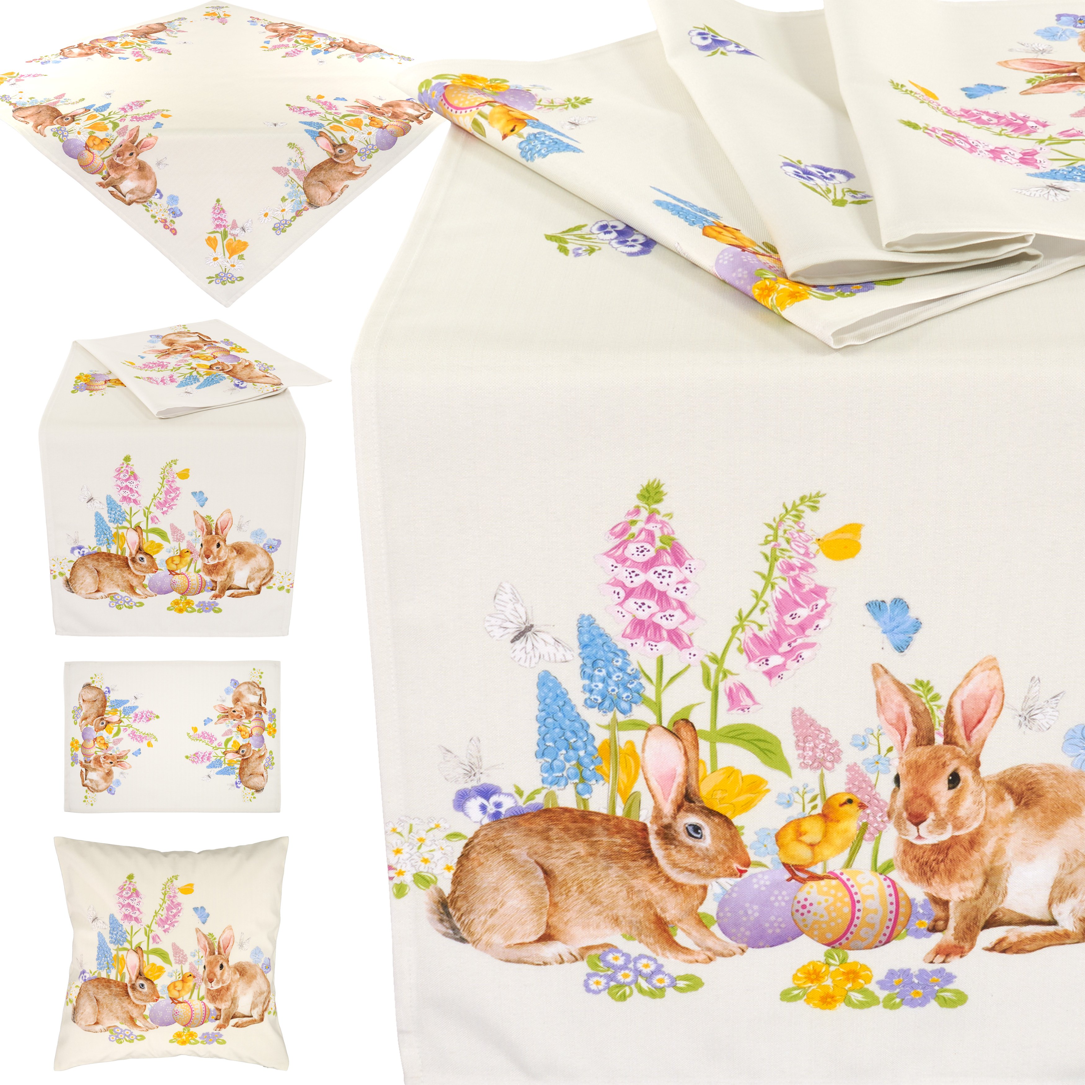 Espamira Ostern Osterhasen Creme Bunt Blumenwiese Stoff Pflegeleicht