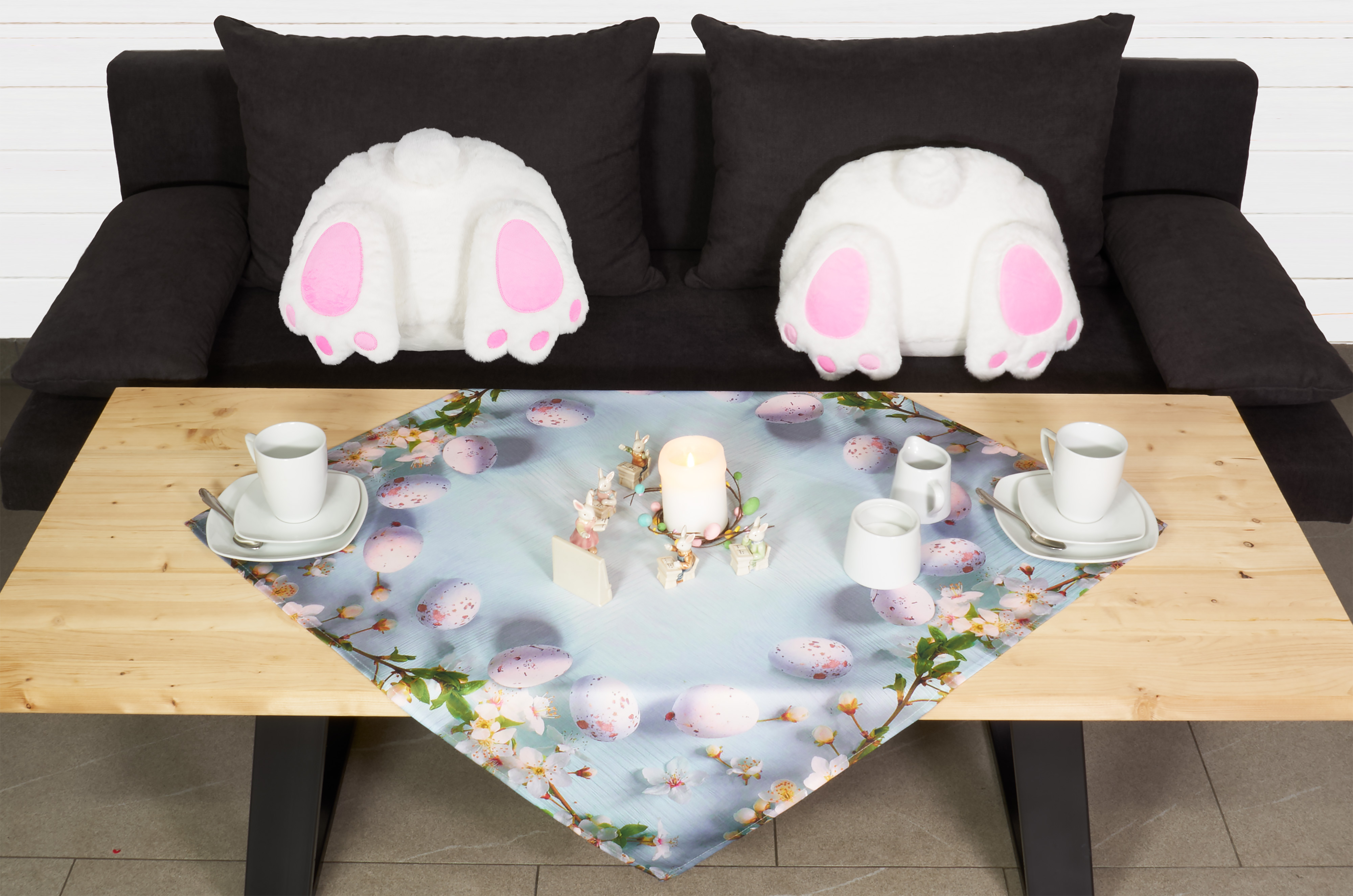 Kissen Ostern 40x28 Osterhasen Popo Plüsch Dekokissen mit Füllung Weiß