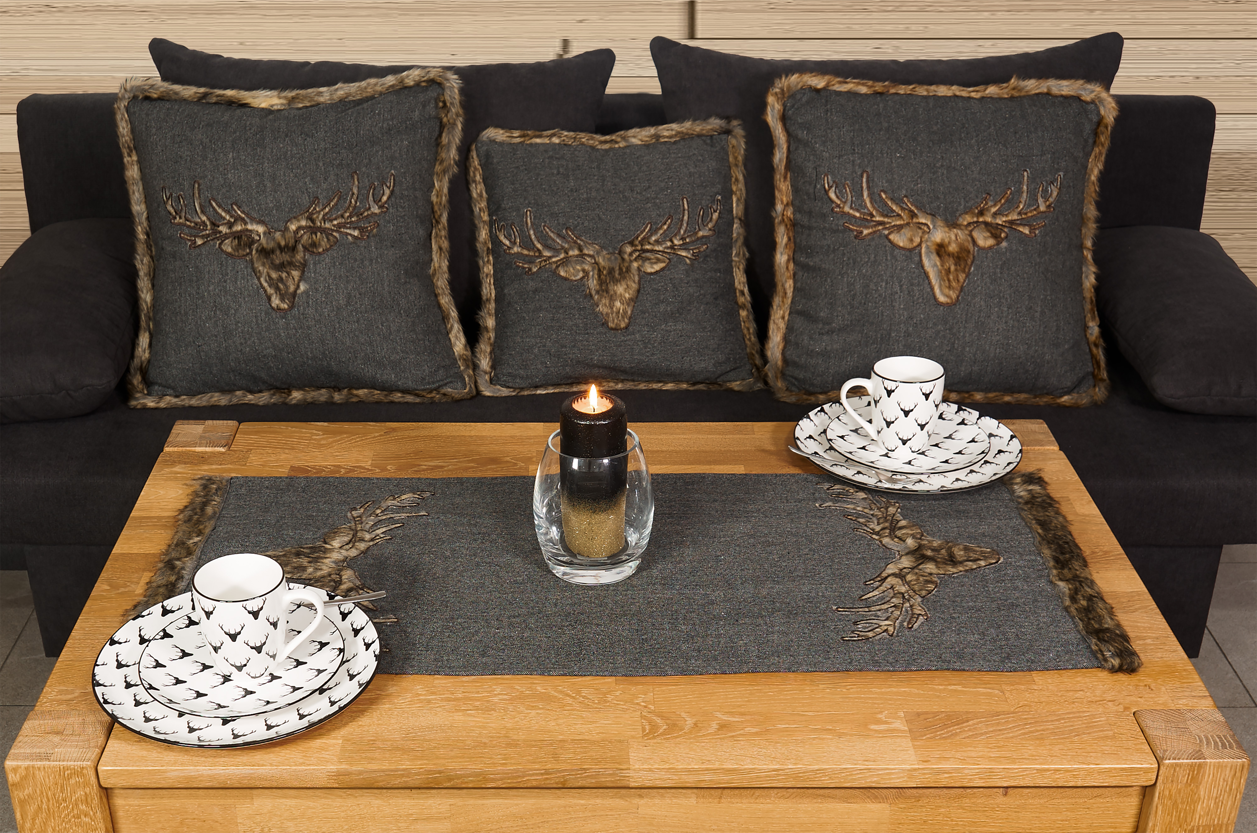 Tischläufer Hirsch mit Plüsch 40x100 Tischdecke Landhaus Weihnachten ...