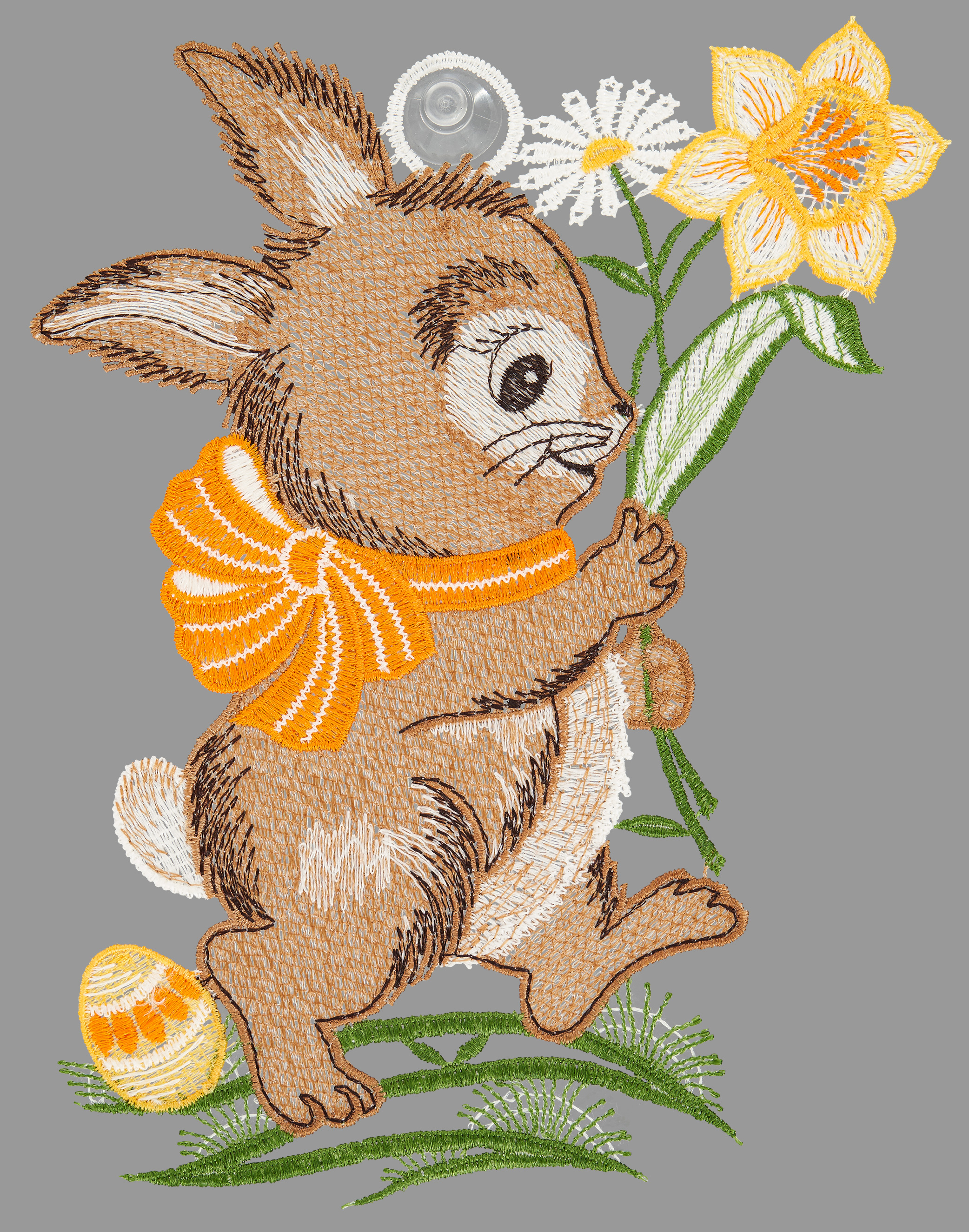 Fensterbild Ostern Plauener Spitze Fensterdekoration Osterhase Orange 22 cm