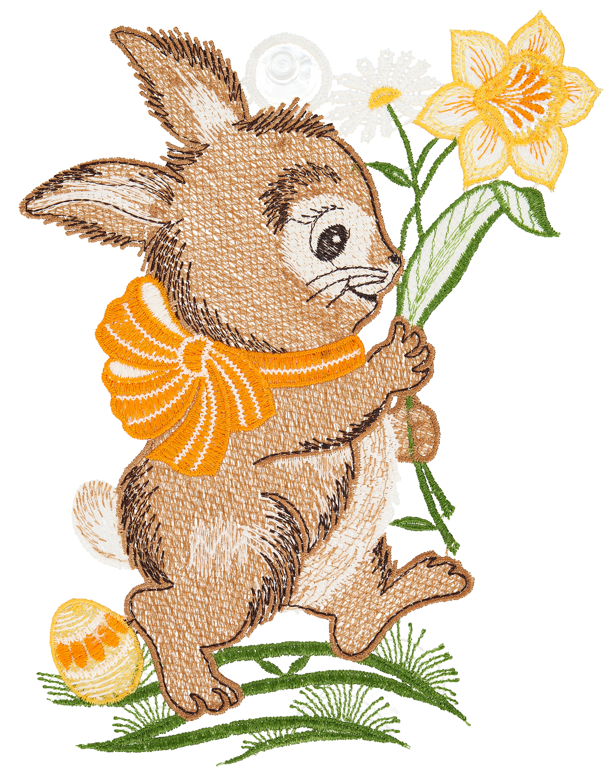 Fensterbild Ostern Plauener Spitze Fensterdekoration Osterhase Orange 22 cm