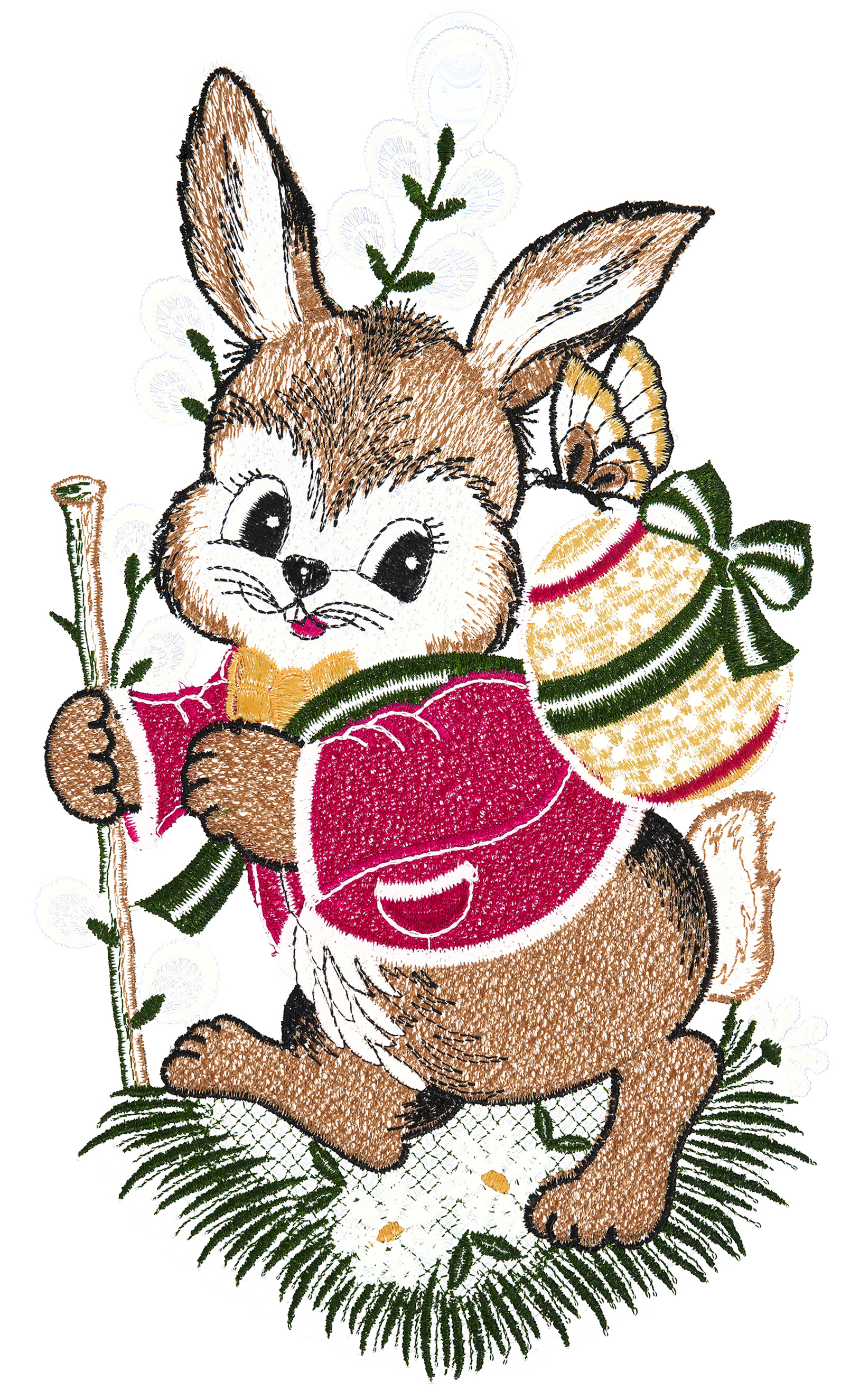 Fensterbild Ostern Plauener Spitze Fensterdekoration Osterhase Pink 28 cm