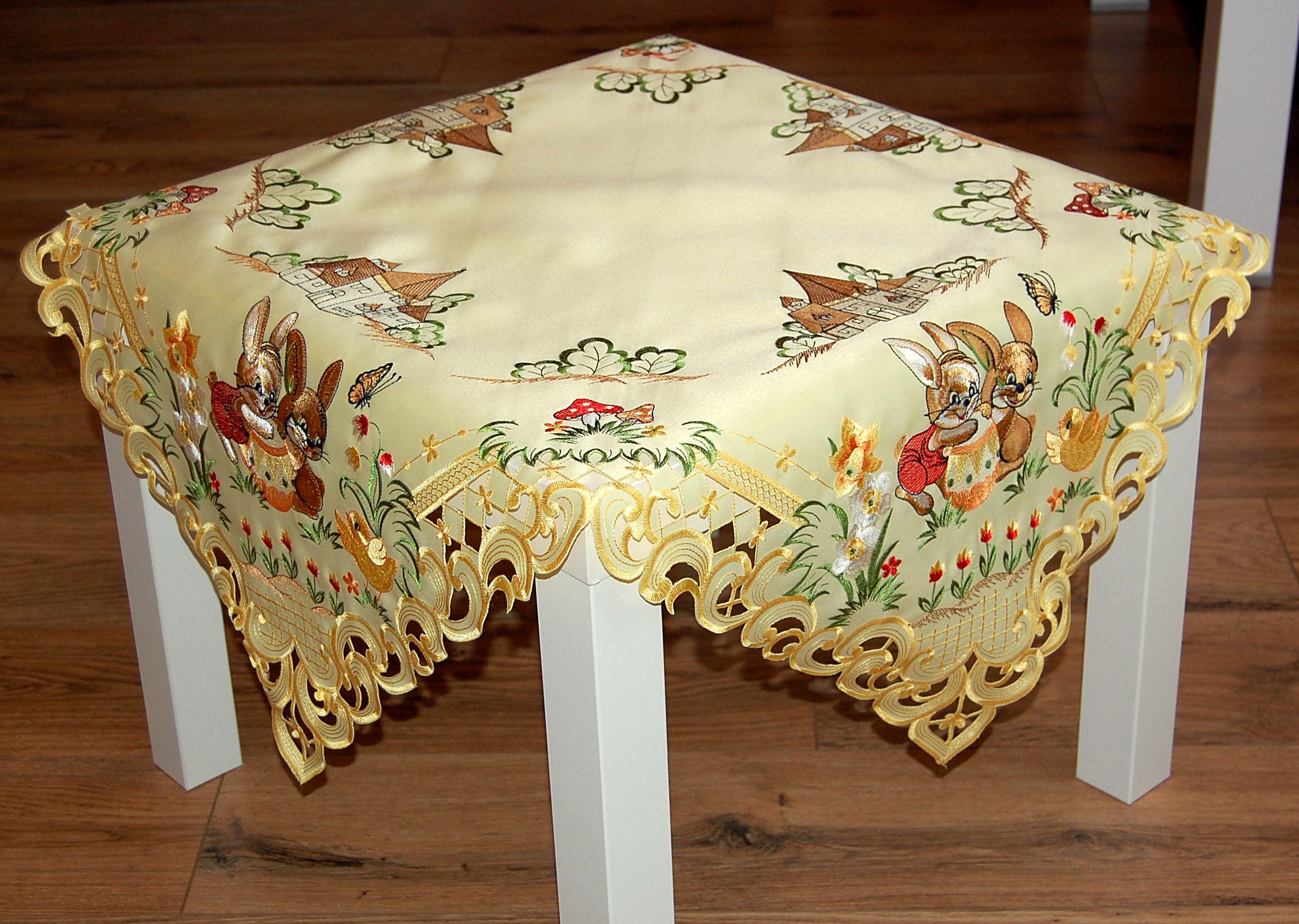 Tischdecke OSTERN Gelb Osterhase Gestickt Tischläufer Deckchen ...